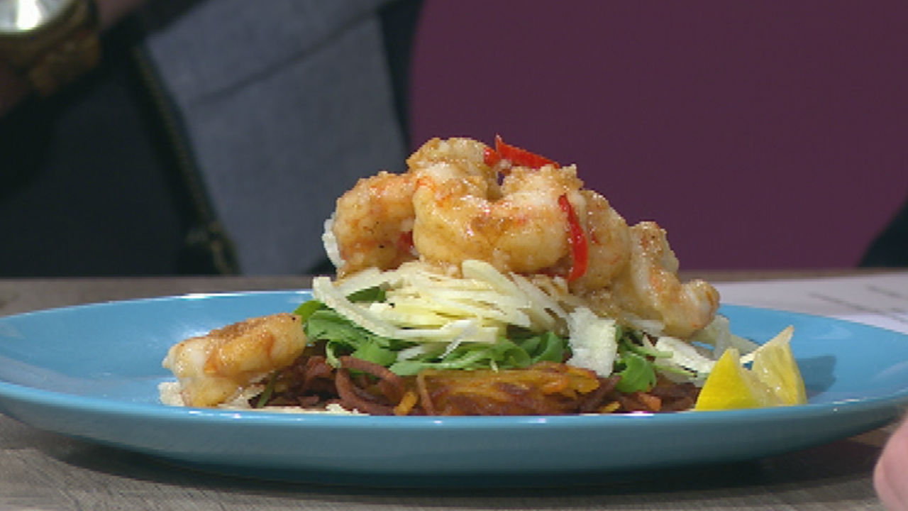 Rosti Potato and Prawns with a fennel and apple salad | The Six O'Clock ...