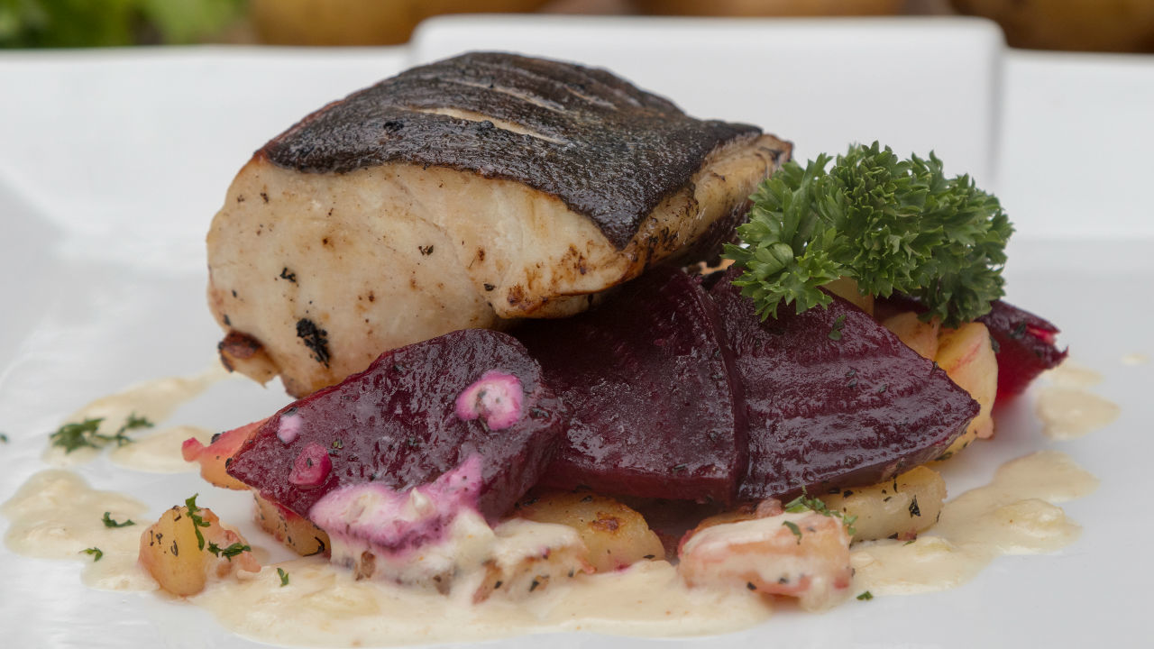 Roast Cod, Beetroot, Bacon & Black Pudding Dressing with Horseradish ...